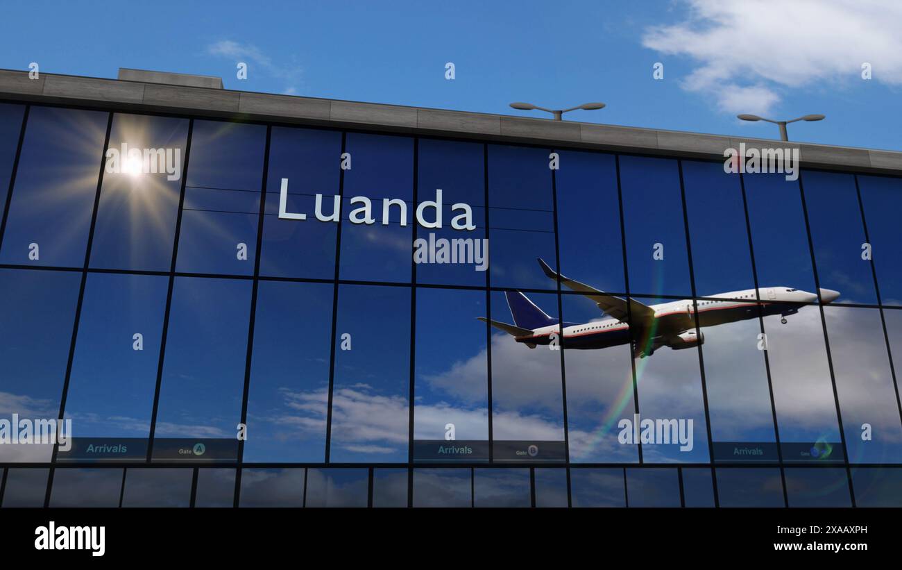 Aircraft landing at Luanda, Angola 3D rendering illustration. Arrival ...