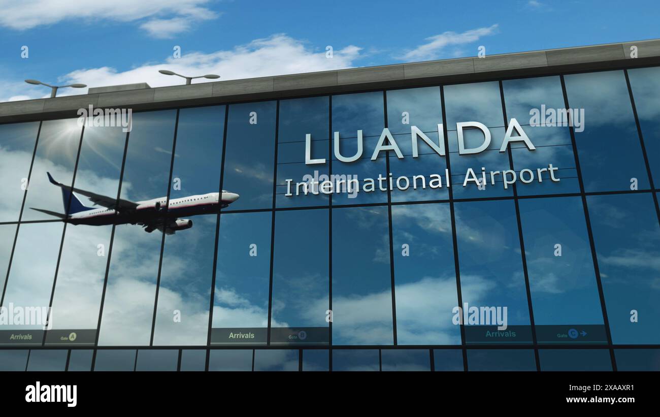 Aircraft landing at Luanda, Angola 3D rendering illustration. Arrival ...