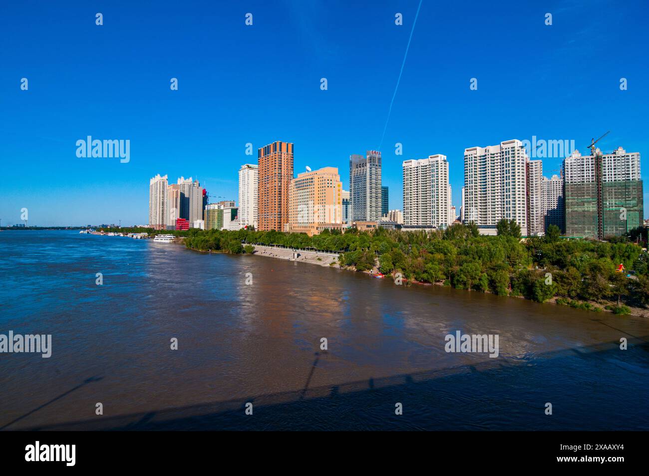 The skyline of Harbin with the Songhua River, Harbin, Heilongjiang ...