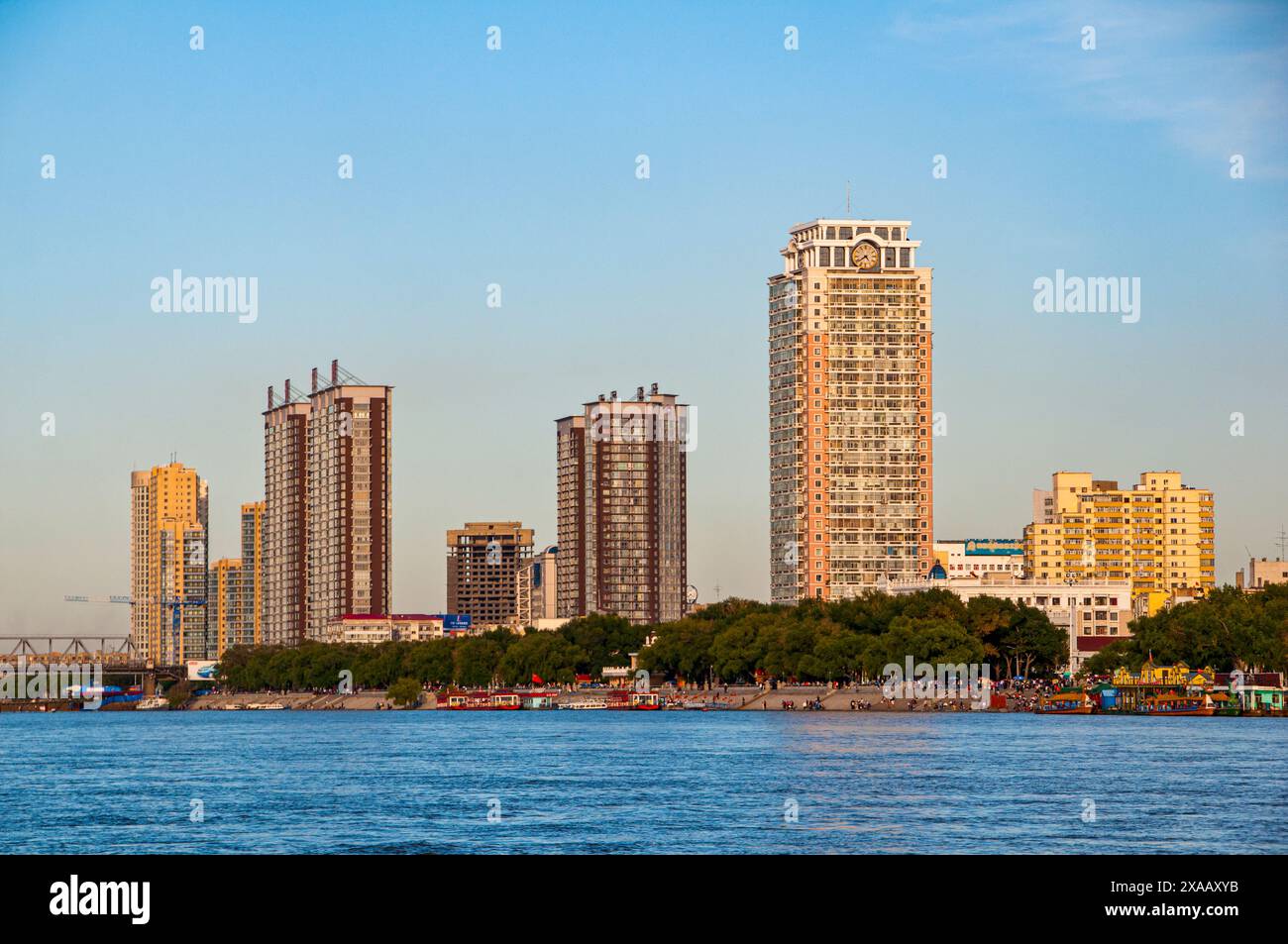 The skyline of Harbin with the Songhua River, Harbin, Heilongjiang ...