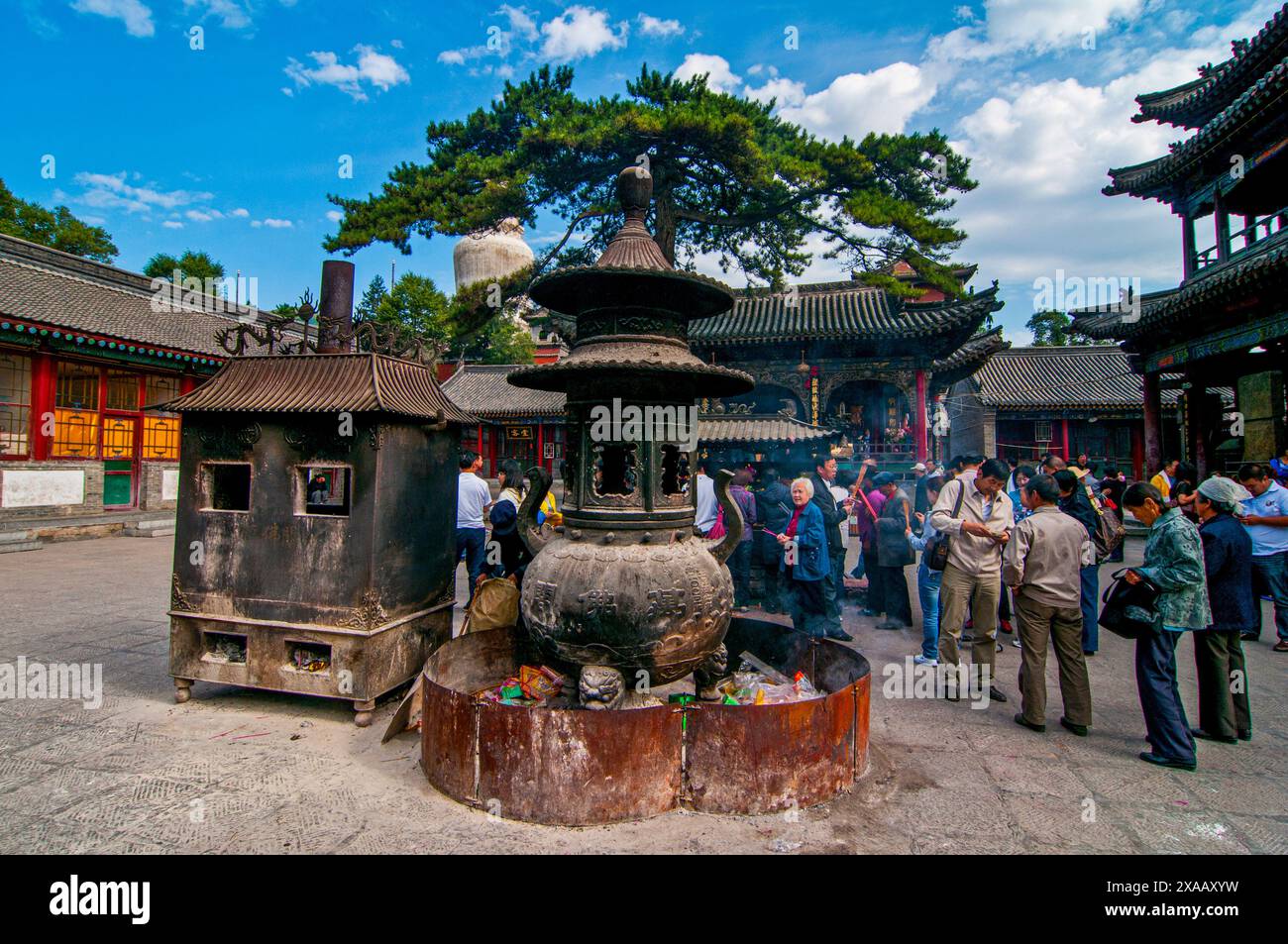 Pilgrims and visitors at the monastery complex of Wudai Shan (Mount ...