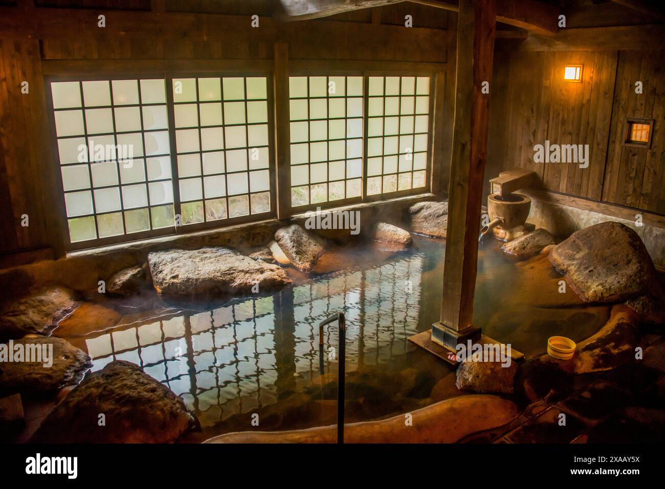 Hot pool in the Kurokawa Onsen, public spa, Kyushu, Japan, Asia Stock ...