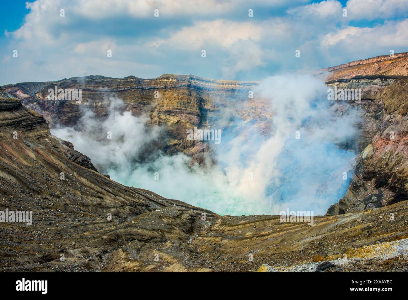 Mount Naka active crater lake, Mount Aso, Kyushu, Japan, Asia Stock ...