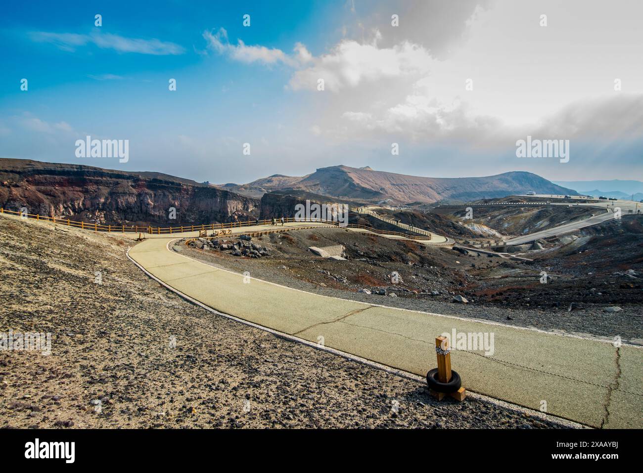 Crater rim path on Mount Naka, an active volcano, Mount Aso, Kyushu ...