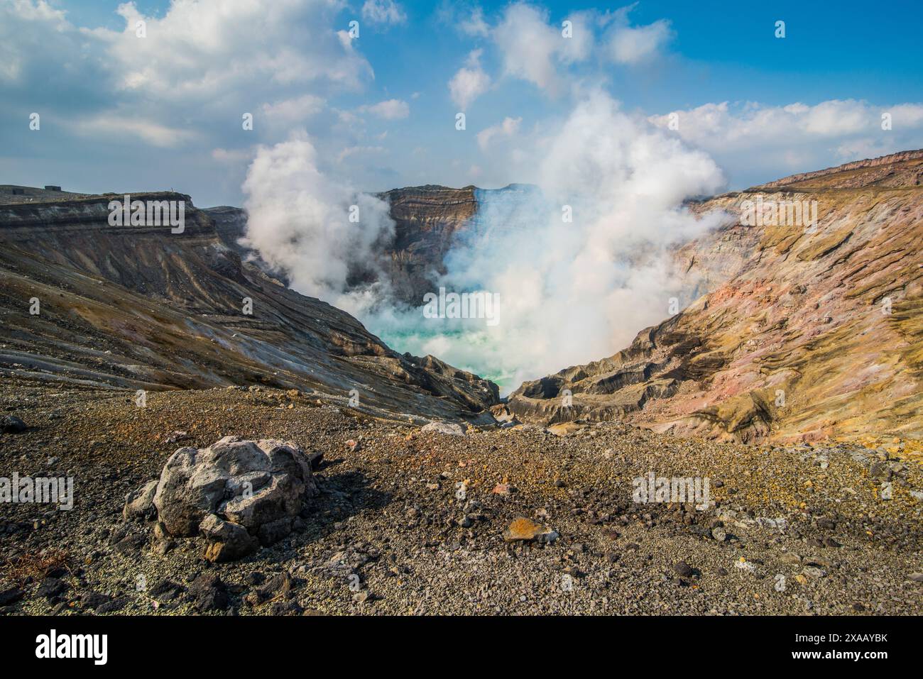 Mount Naka active crater lake, Mount Aso, Kyushu, Japan, Asia Stock ...