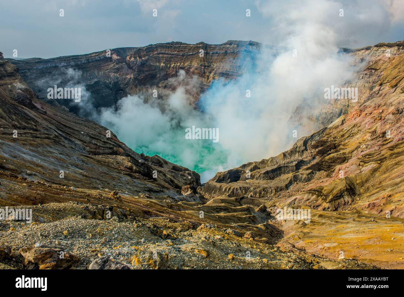 Mount Naka active crater lake, Mount Aso, Kyushu, Japan, Asia Stock ...