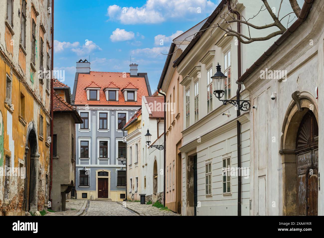 Historic low rise buildings with traditional architecture around a ...