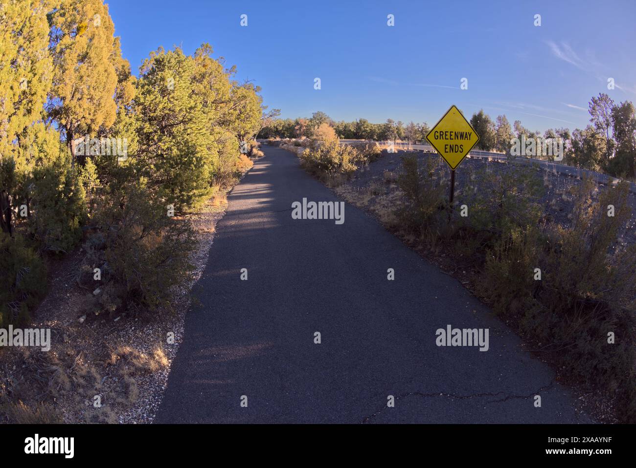 Sign marking the end of the paved Greenway Trail that runs between ...