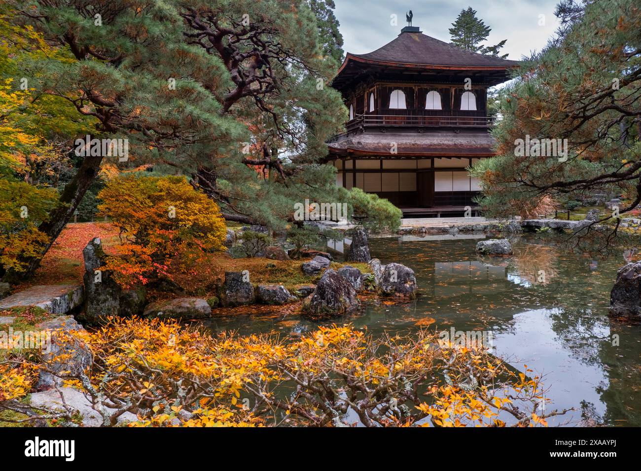 The Zen Temple of Ginkaku-ji (JishLT-ji) and its autumn colored garden ...