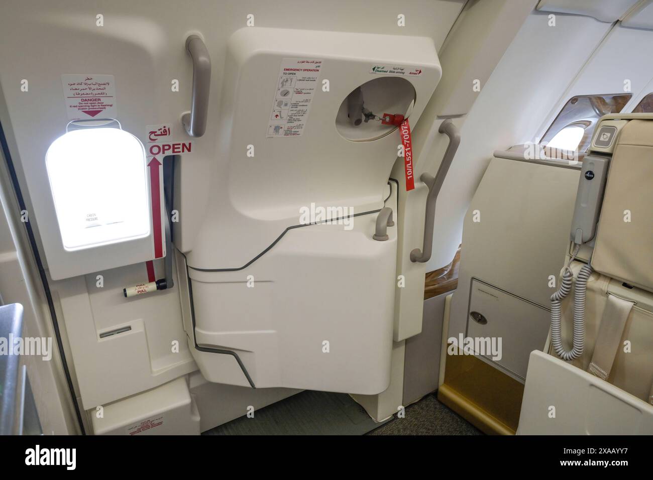 Flugzeugtür, Exit, Emirates Airbus A380, ILA 2024 *** Aircraft door ...