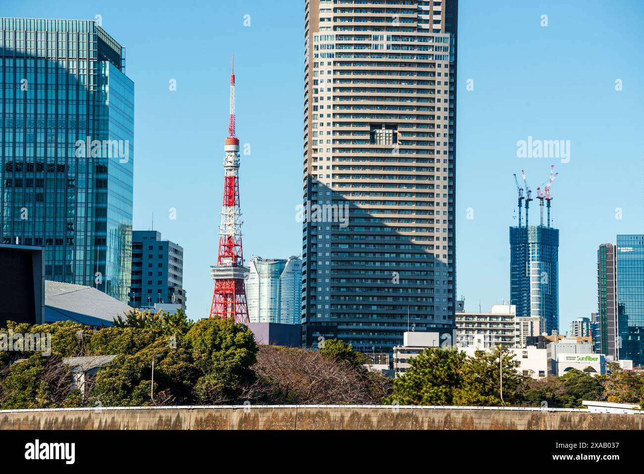 Skyscraper in Tokyo with the red iconic Tokyo Tower, Tokyo, Honshu, Japan, Asia Stock Photo - Alamy