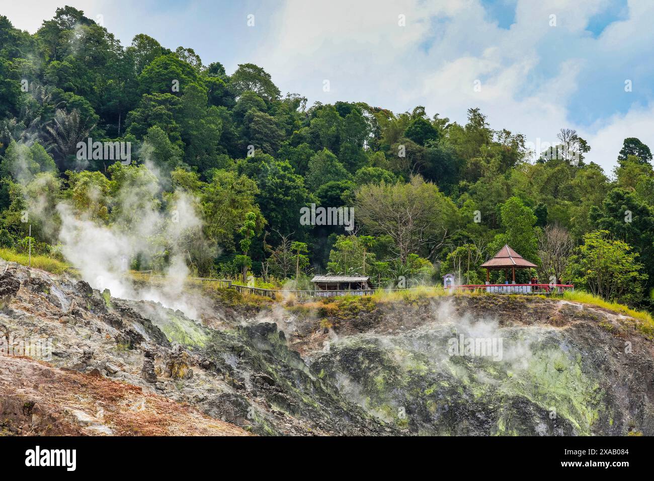 Steaming volcanic fumarole field at Bukit Kasih, a tourist park with a ...
