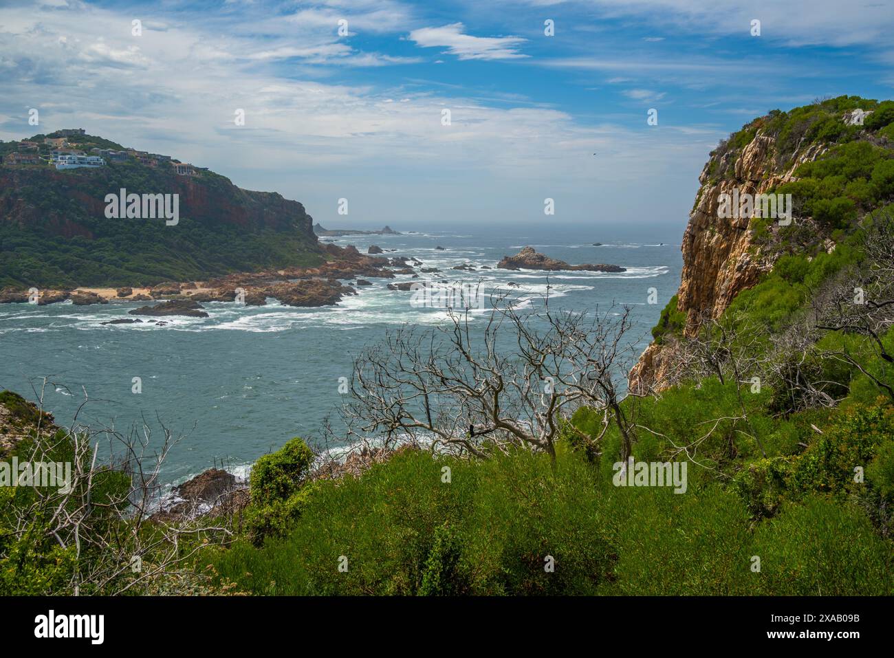 View of the Heads rocky coastline from Featherbed Nature Reserve ...