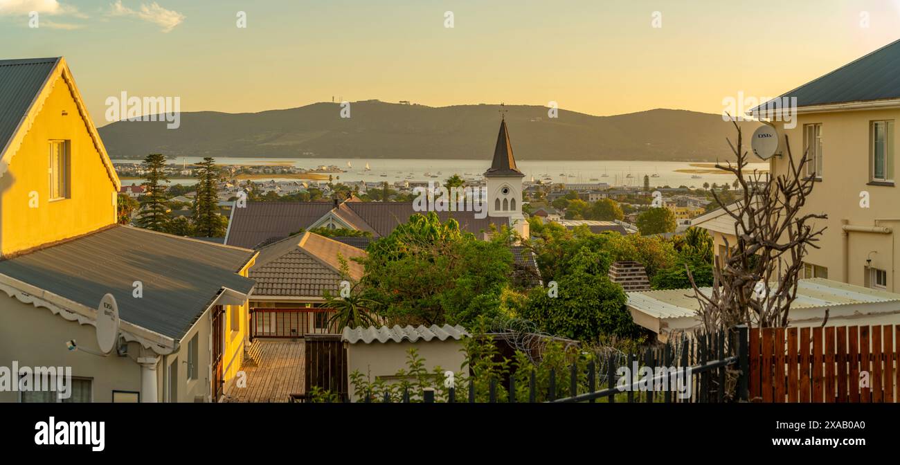 View of Knysna Kerk overlooking Knysna at sunset, Knysna, Garden Route ...