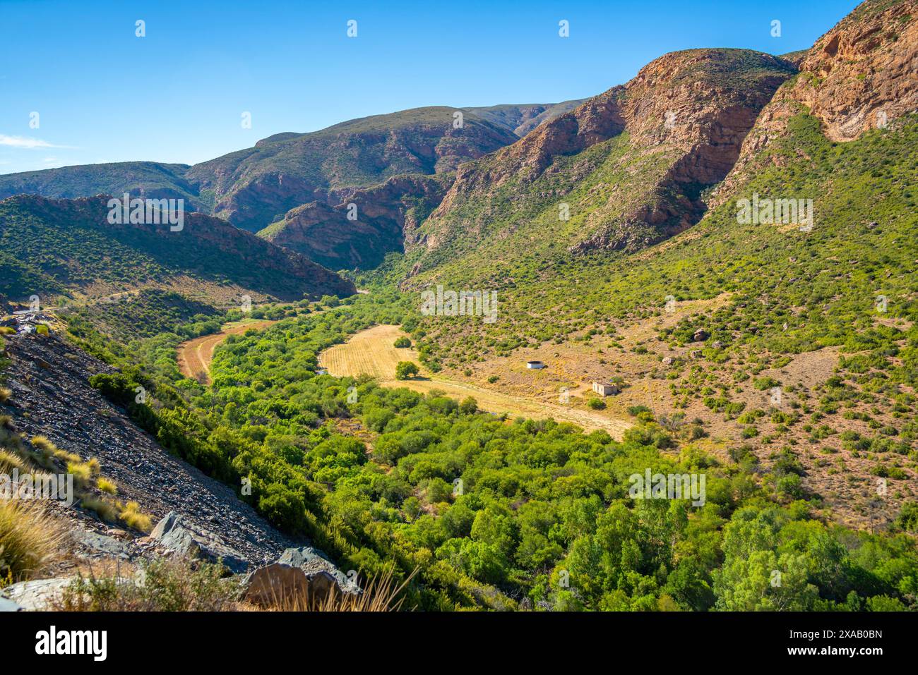 View of green mountainous landscape between Zoar and Calitzdorp, South ...