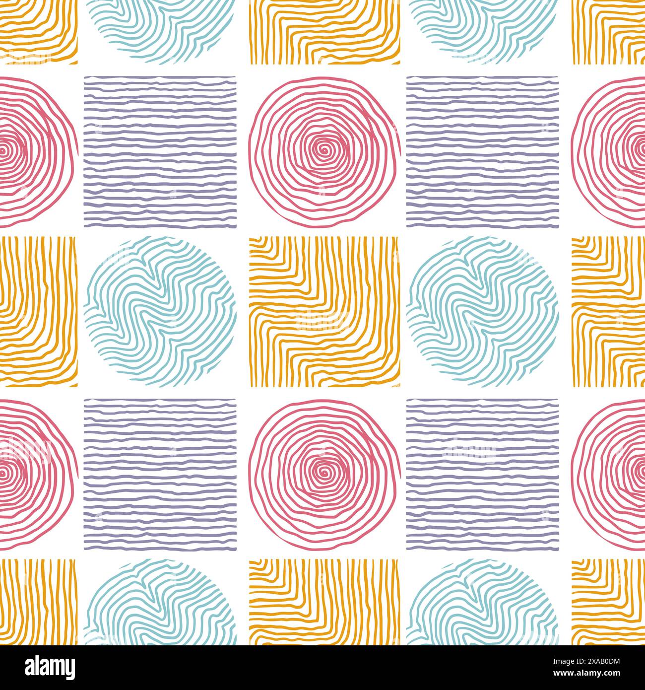 Hand-drawn square and circle abstract seamless pattern. Simple Vector ...
