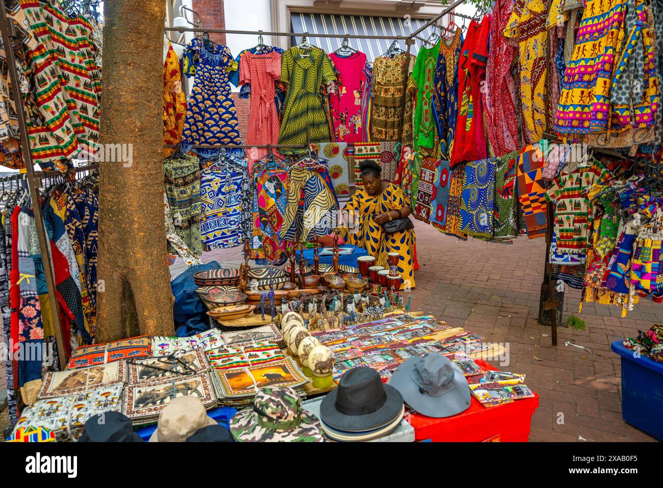 View of colourful souvenir stall on Greenmarket Square, Cape Town ...