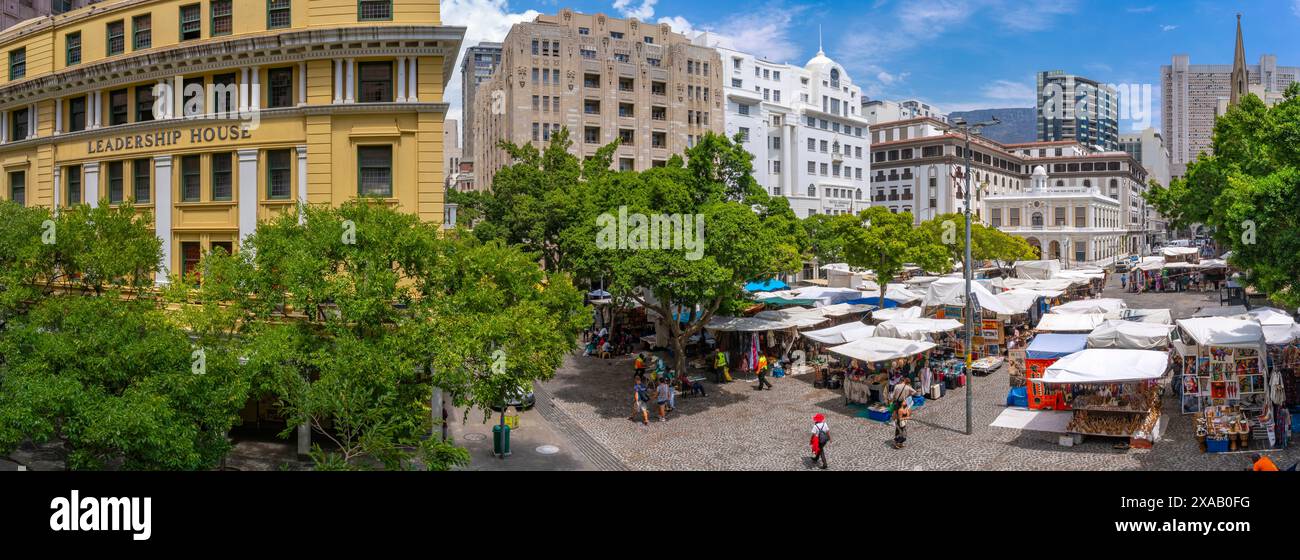 Elevated view of colourful souvenir stalls on Greenmarket Square, Cape ...