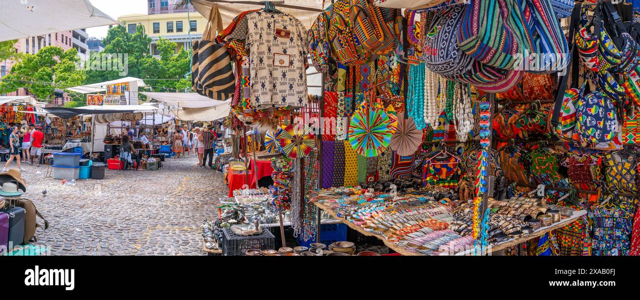View of colourful souvenir stall on Greenmarket Square, Cape Town ...