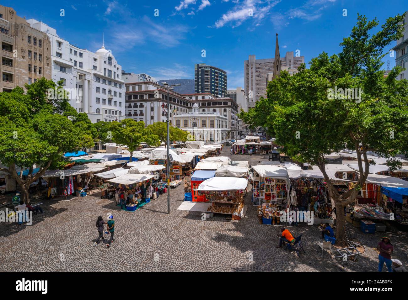 Elevated view of colourful souvenir stalls on Greenmarket Square, Cape ...