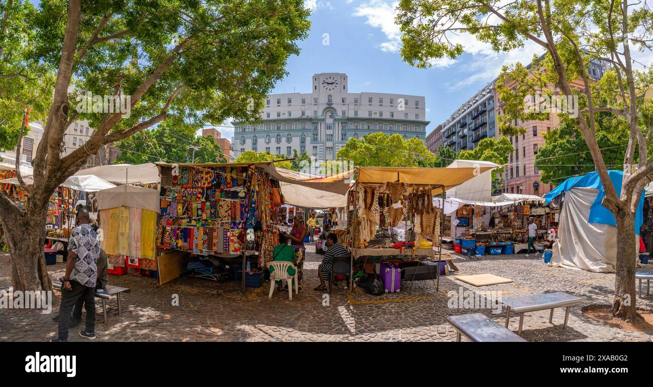 View of colourful souvenir stalls on Greenmarket Square, Cape Town ...