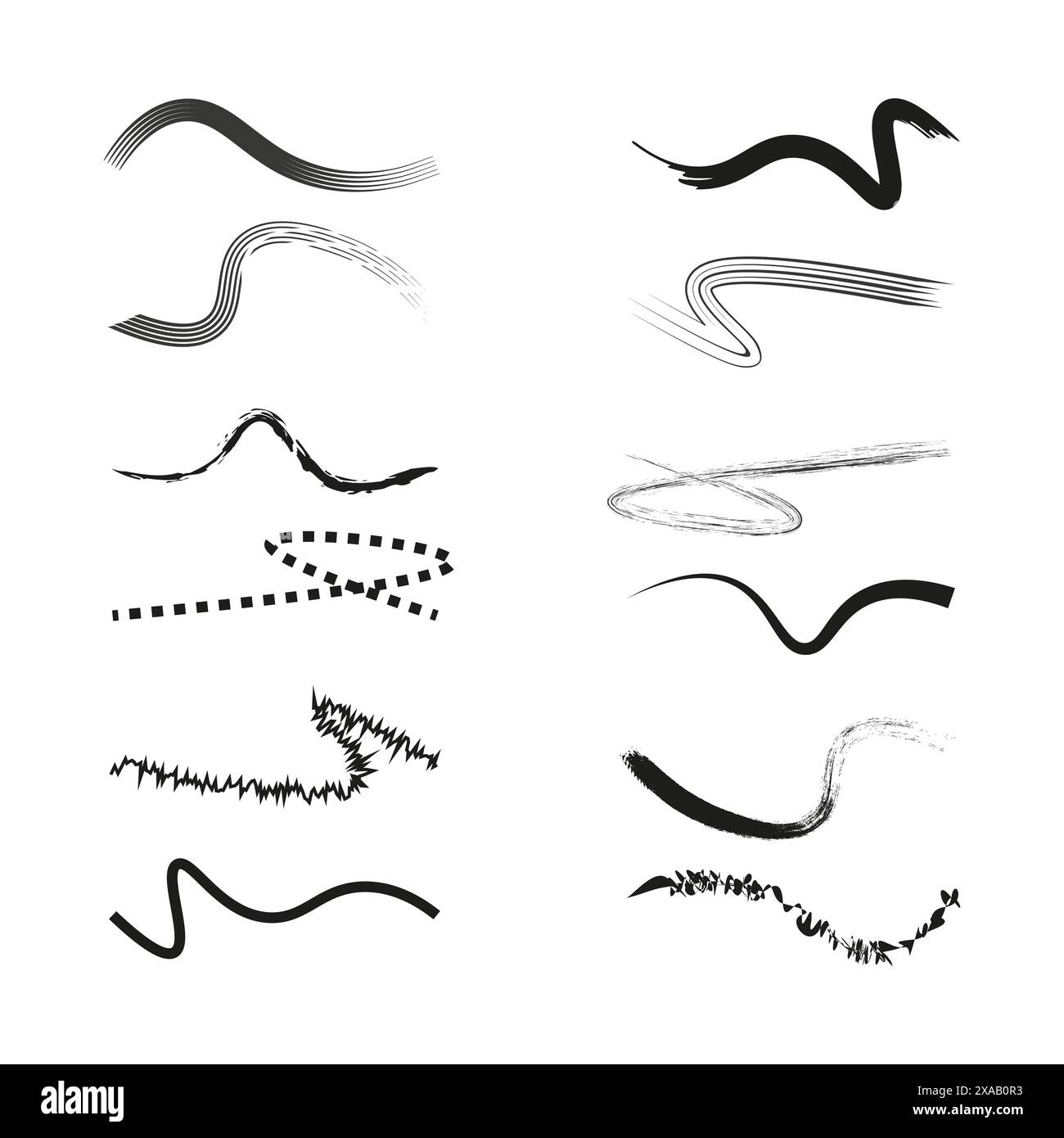 Abstract brush strokes. Black ink lines. Artistic sketch elements ...