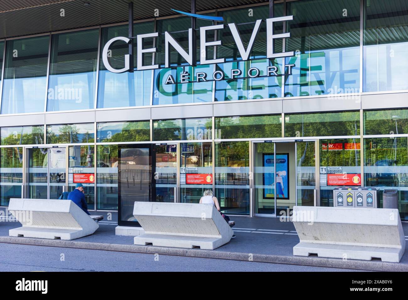 GENEVA, SWITZERLAND JUNE 4, 2024: Main entrance to the Airport Aeroport ...