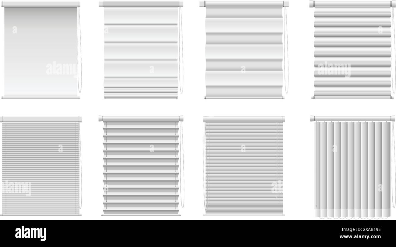 Realistic window blinds and shades. Window coverings set of roller ...