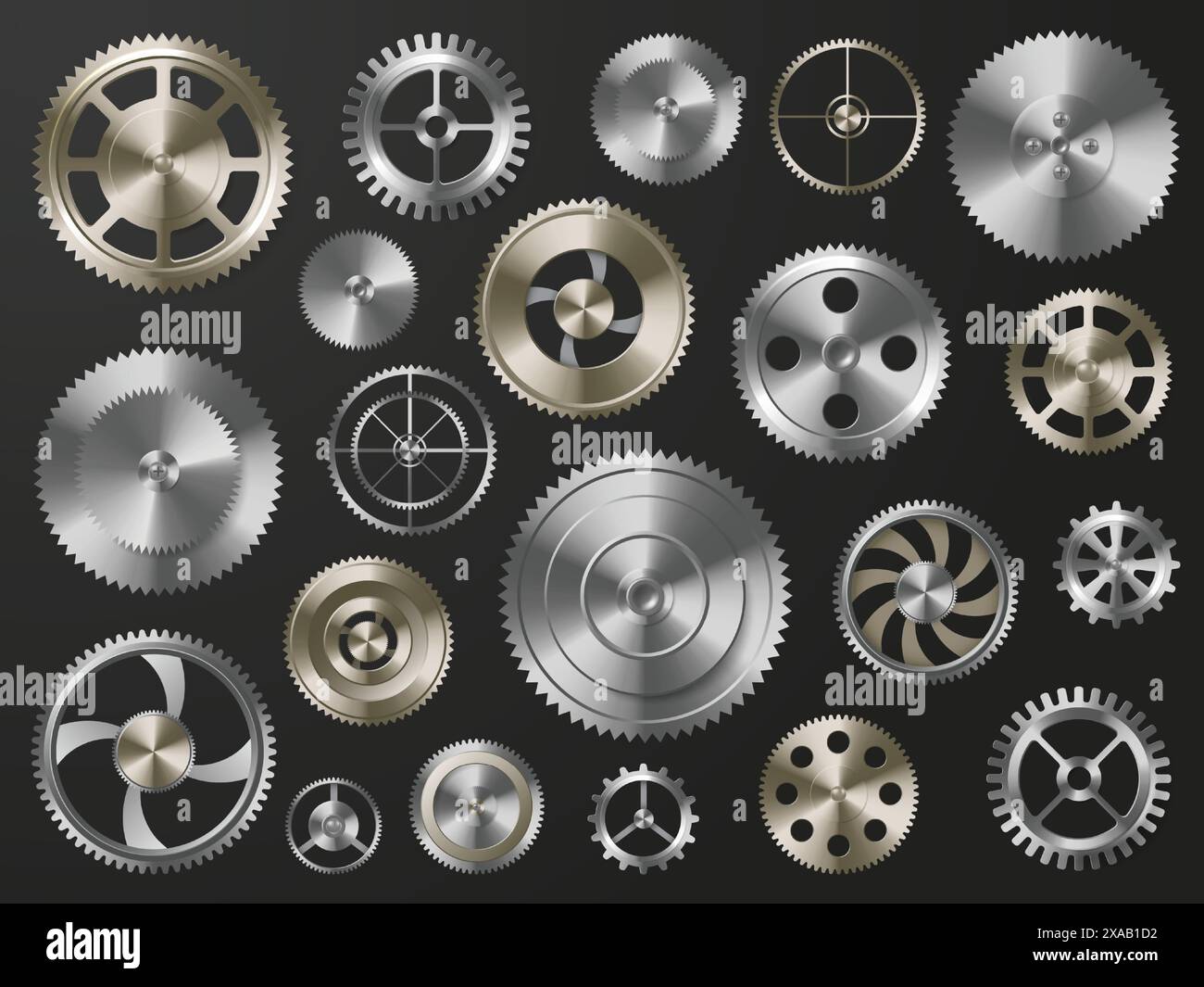 Metal gears. Metallic cogwheels and spur gears for mechanical engineering, industrial and ...