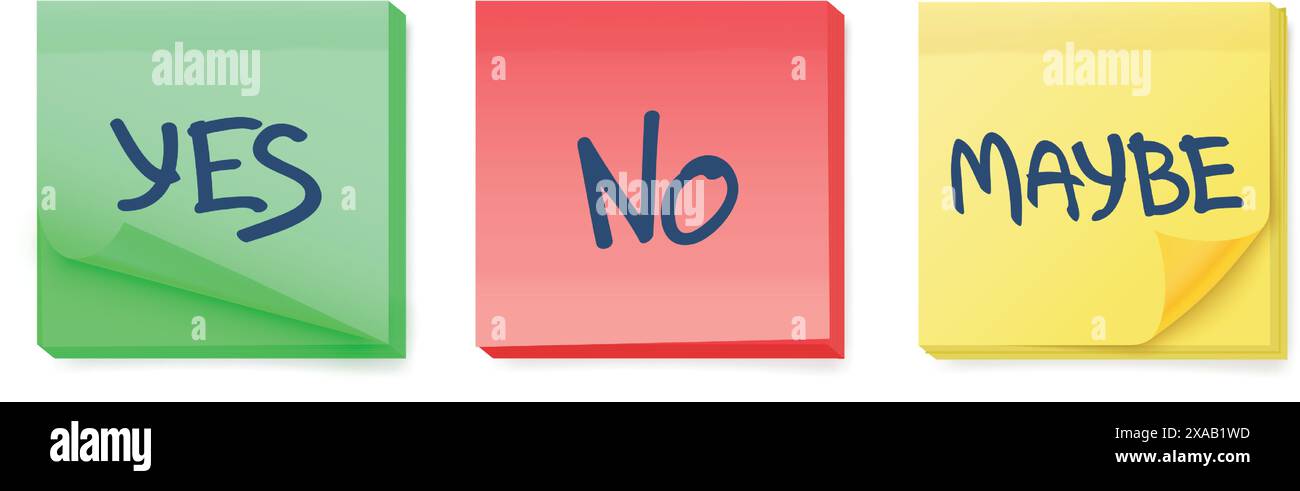 Yes, No and Maybe stickers. Sticky notes with agreement, denial and ...