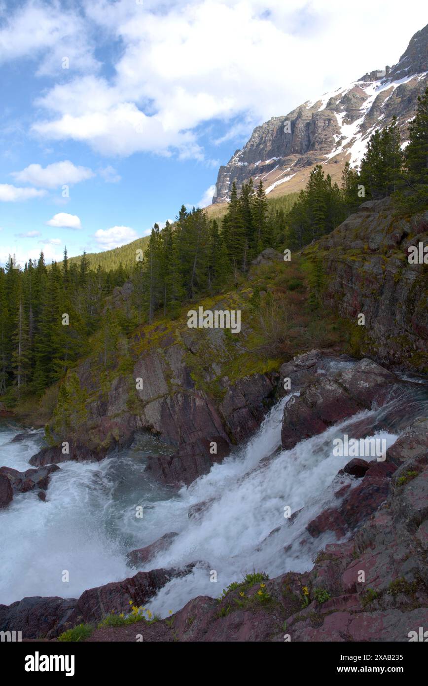 Redrock Falls cascading into Swiftcurrent Creek-Glacier National Park ...
