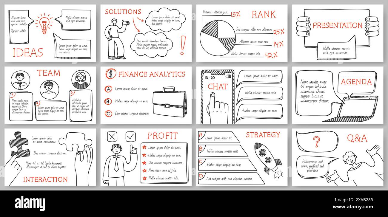 Hand drawn business presentation templates. Report slides with doodle ...