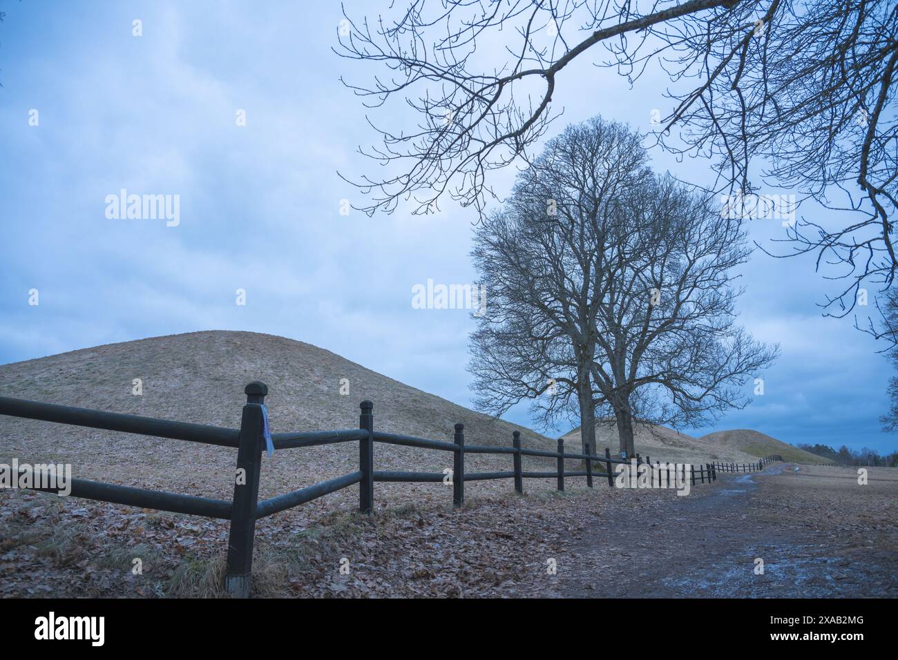 Uppsala, Sweden - March 09 2024: The tree royal mounds at Gamla Uppsala ...