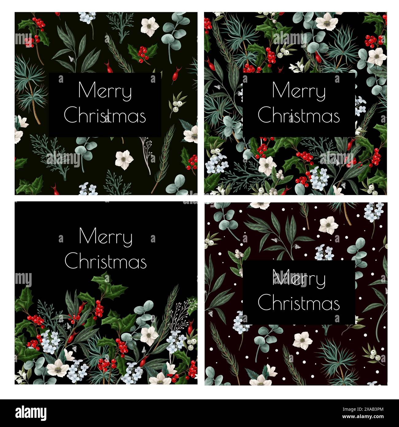 Botanical Christmas cards with flowers and leaves. Vector Stock Vector ...