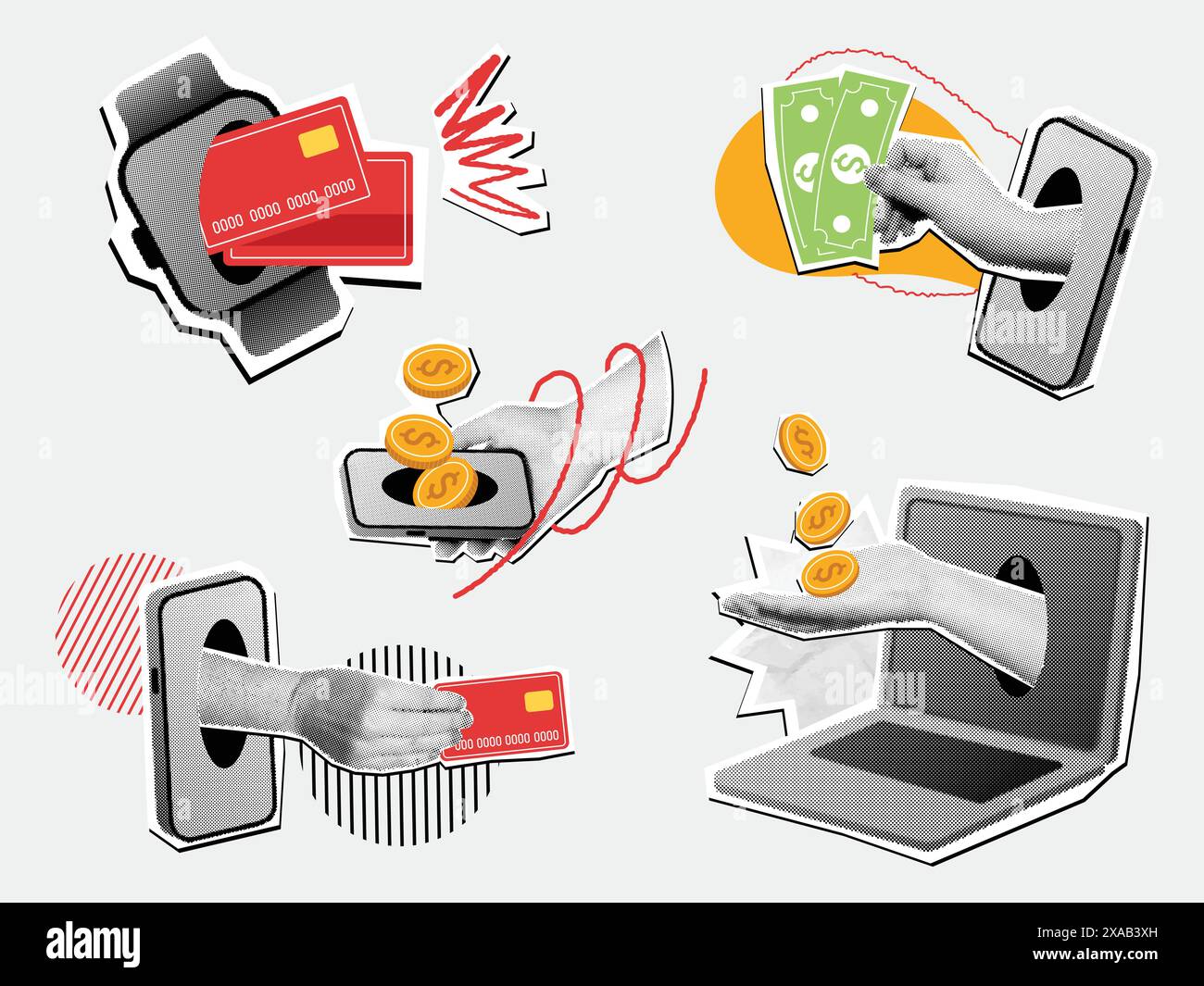 Halftone online payment collage. Mixed media digital purchase, mobile ...