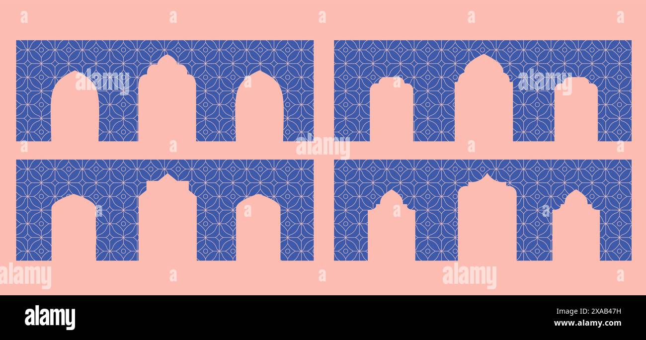 Arabic border shapes set. Blue wall with window, arc, door silhouette ...