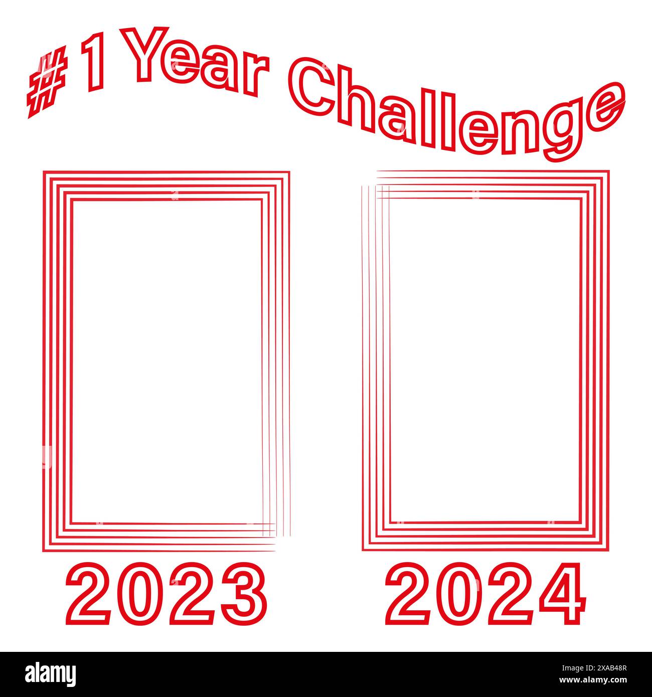 One year challenge. Red text banner. Double frame template. Vector ...