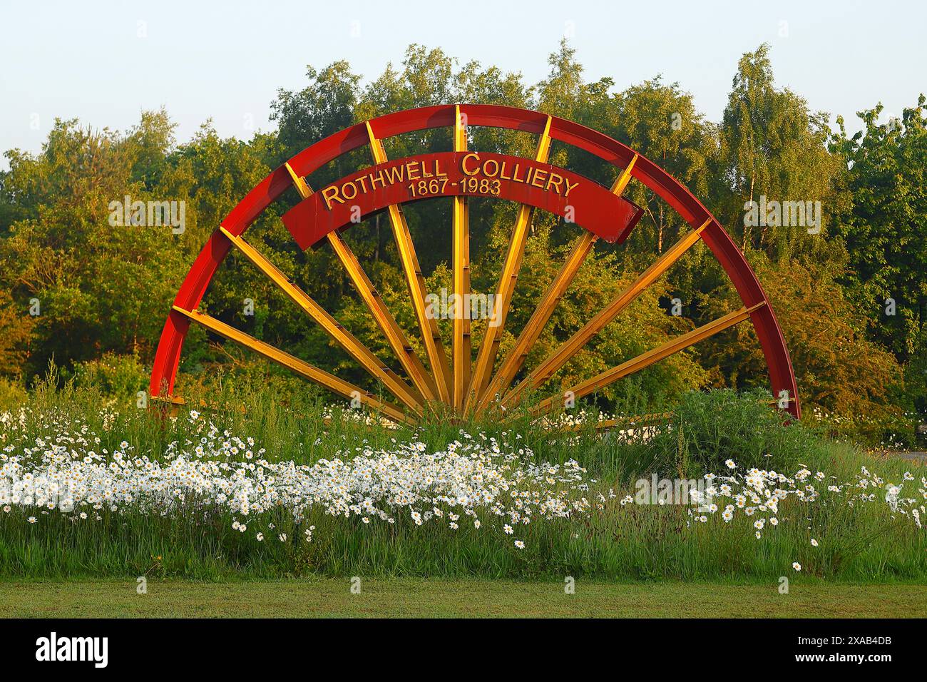 Rothwell Colliery Wheel located on a roundabout next to the M1 motorway ...