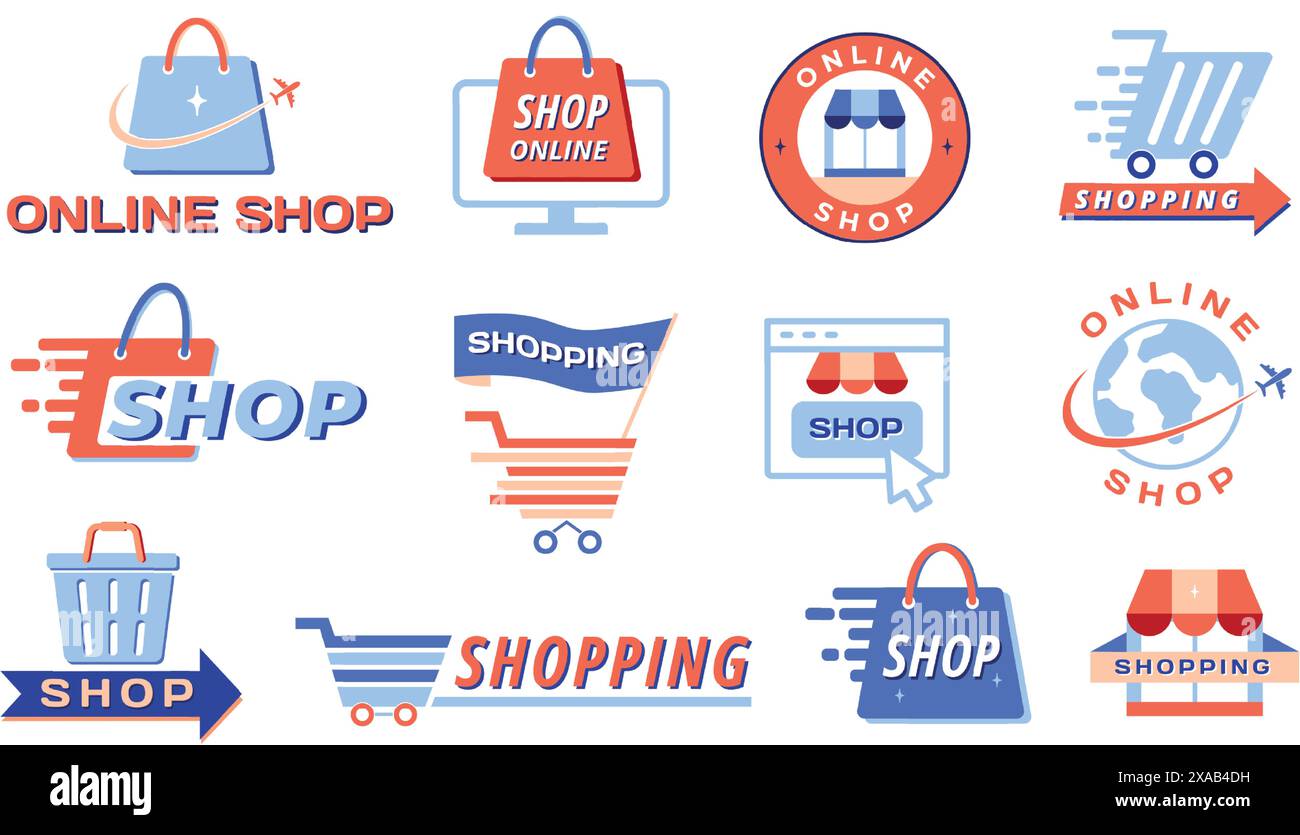 Shopping icons. Online store and digital retail emblems with shopping ...