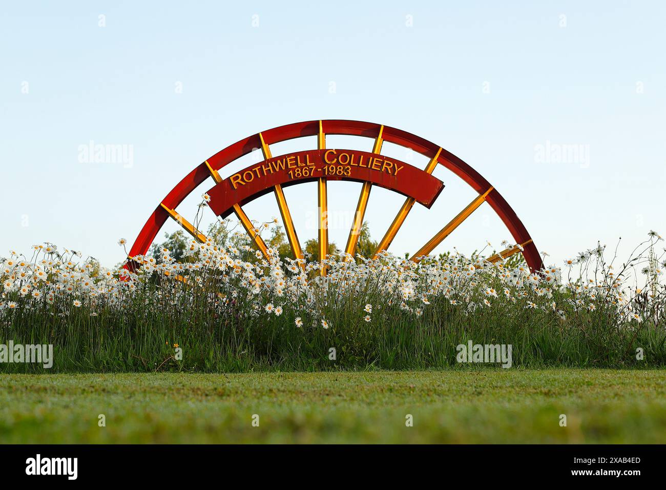 Rothwell Colliery Wheel located on a roundabout next to the M1 motorway ...