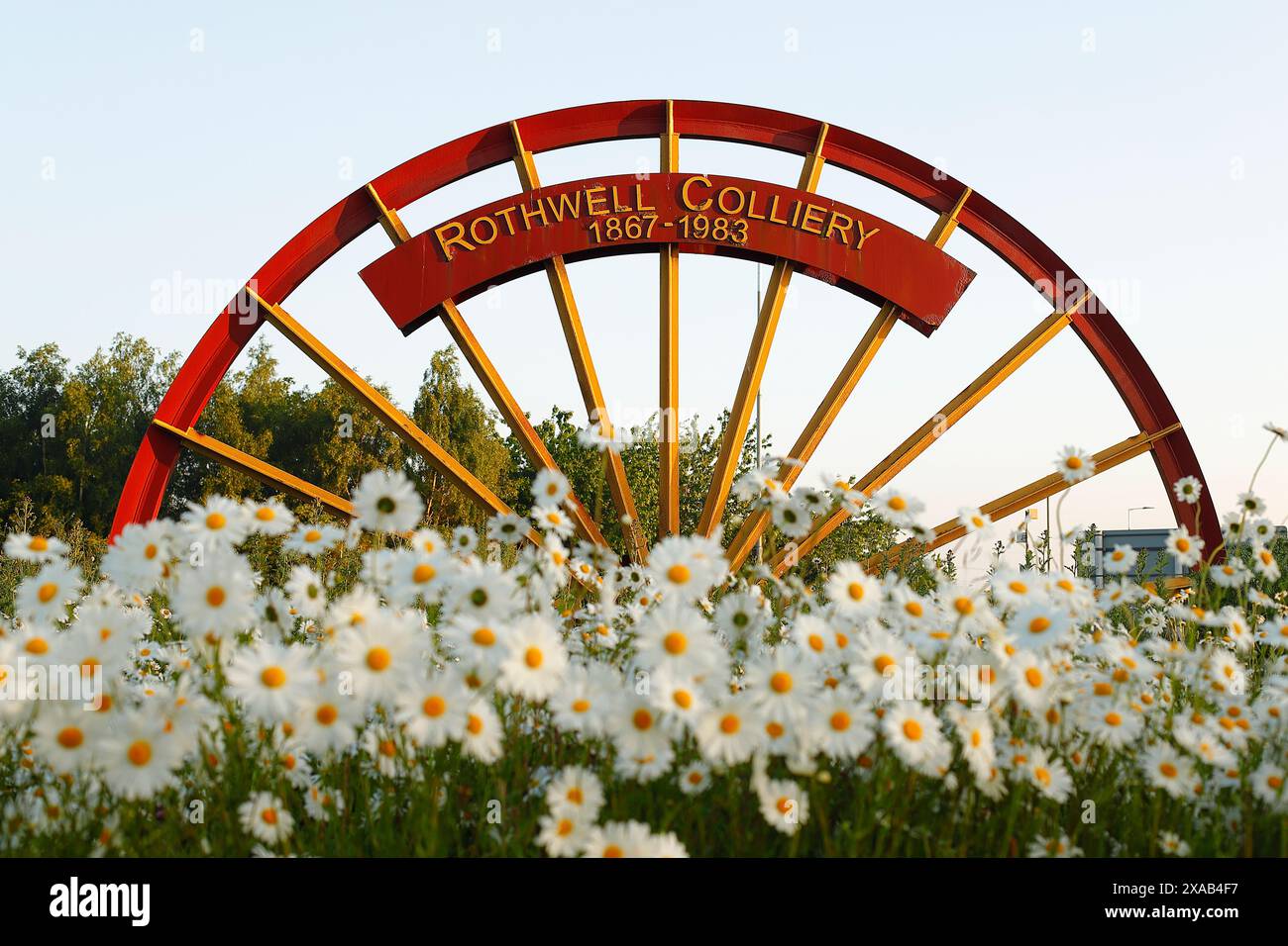 Rothwell Colliery Wheel located on a roundabout next to the M1 motorway ...