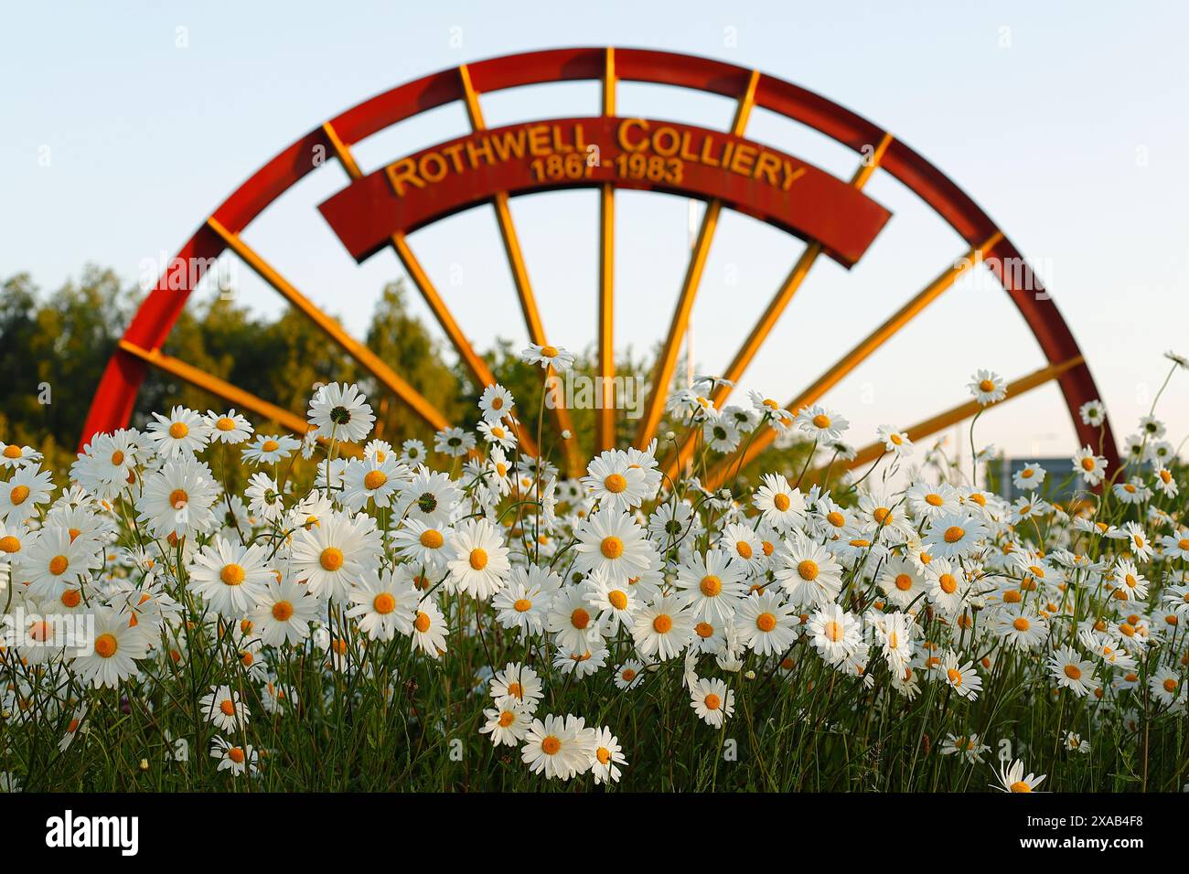 Rothwell Colliery Wheel located on a roundabout next to the M1 motorway ...