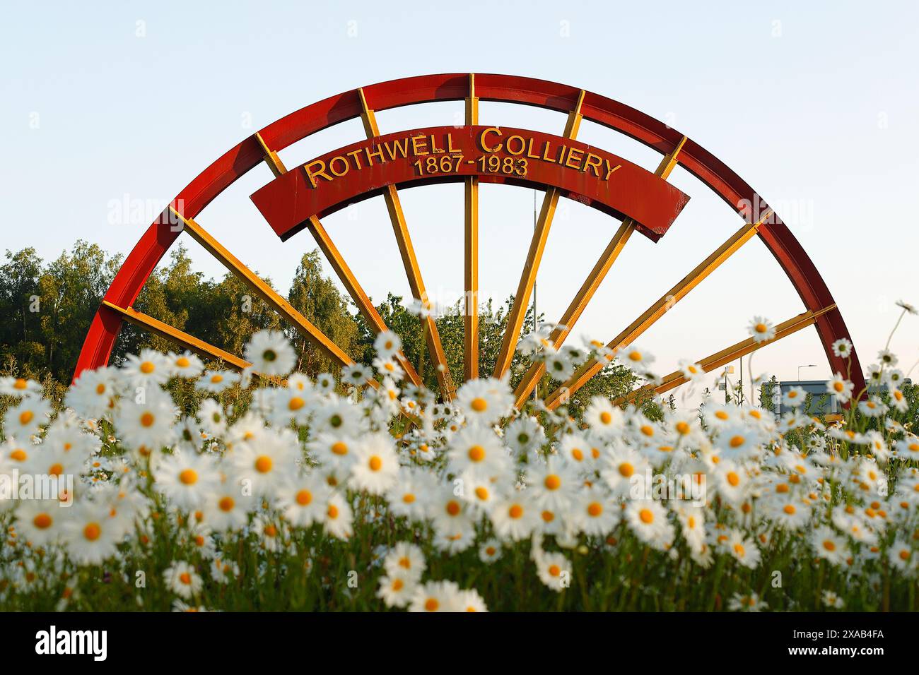 Rothwell Colliery Wheel located on a roundabout next to the M1 motorway ...