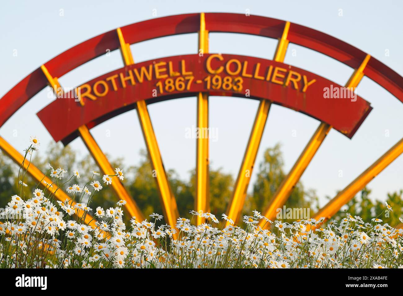 Rothwell Colliery Wheel located on a roundabout next to the M1 motorway ...