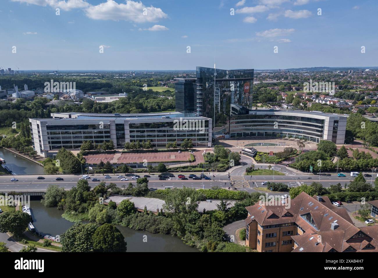 Aerial view of GSK House, GlaxoSmithKline's Offices in Brentford ...