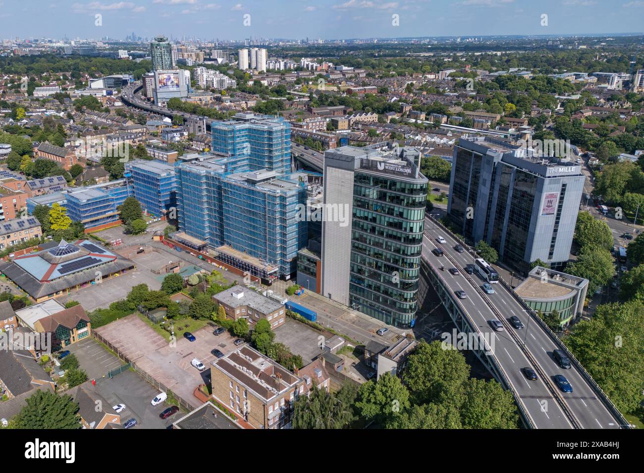 Aerial view of the University of West London Brentford campus ...
