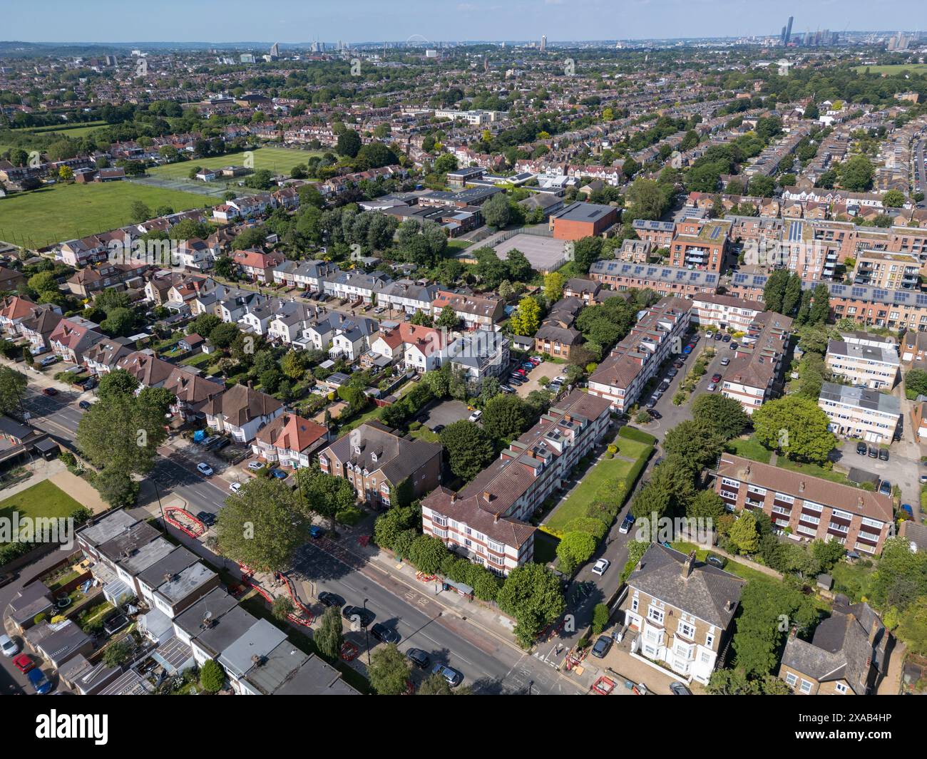 Aerial view of housing in the Boston Manor area of Brentford, UK Stock ...