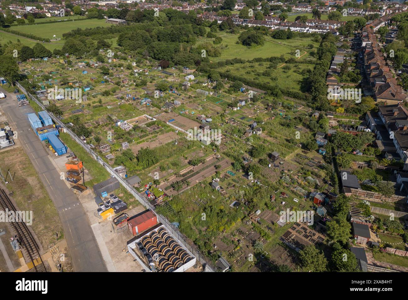 Aerial view of the Blondin Allotments, Brentford, London, UK Stock ...