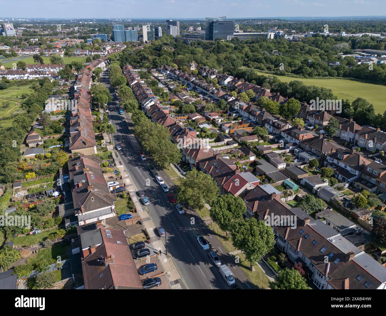Aerial view of housing in the Boston Manor area of Brentford, UK Stock ...