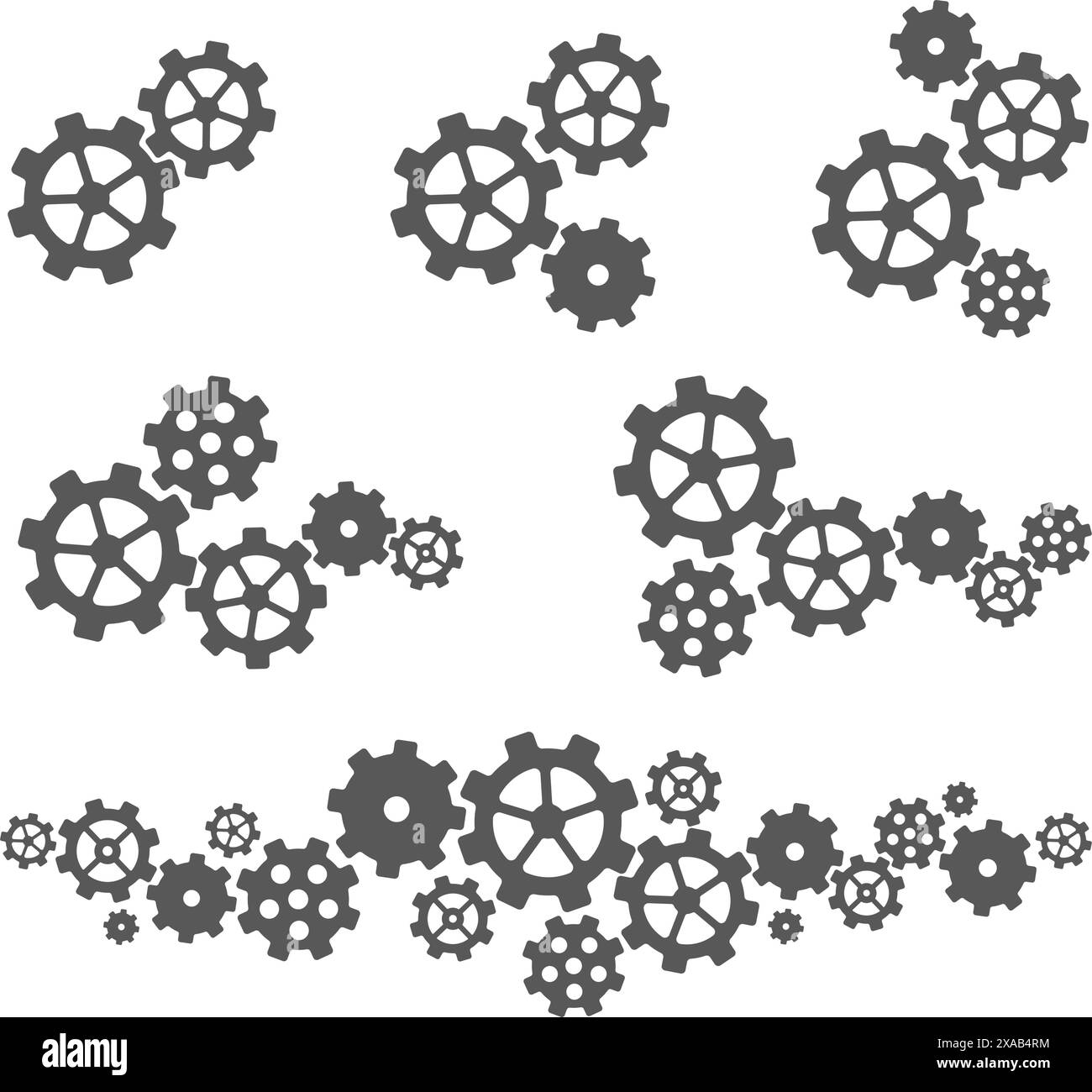 Flat gears composition. Connected cogwheels, integrated gear mechanism ...